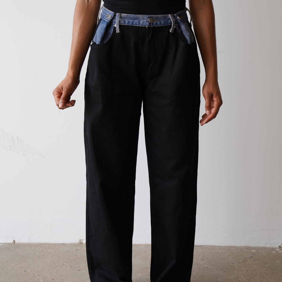 Black Contrast Denim Pants – EditTheLabel